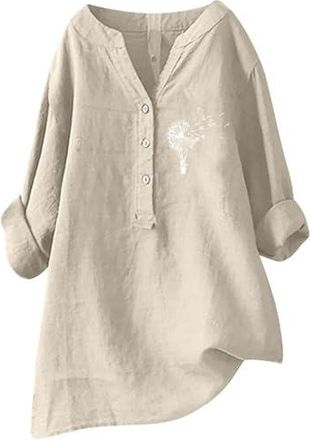 Generic Chemise Femmes Coton Et Lin Grande Taille Casual Chemises &Eacute;t&eacute; &Agrave; Manches Longues Col V Baggy Hauts L&eacute;ger Confortable Tunic Mode Coton Et Lin Chic Et El
