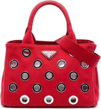 Prada Hobo Bags - Small Canvas Canapa Grommet Satchel - Gr. unisize - in Rot - f&uuml;r Damen