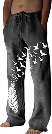 Generic Pantalon d&eacute;contract&eacute; pour homme - Taille &eacute;lastique - Cordon de serrage - En coton et lin - L&eacute;ger et respirant - Confortable - Pour la plage et le yoga