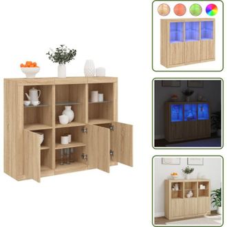 vidaXL Sideboards mit LED-Leuchten 3 Stk. Sonoma-Eiche Holzwerkstoff - Sideboard - Wohnzimmerm&ouml;bel - Eichefarben - Beleuchtung - Regal - The Living Store