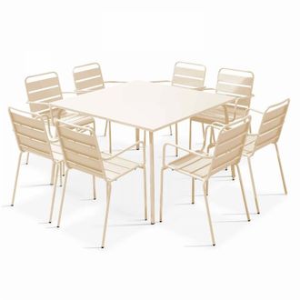 Oviala Ensemble table de jardin carr&eacute;e et 8 fauteuils en m&eacute;tal ivoire - Palavas