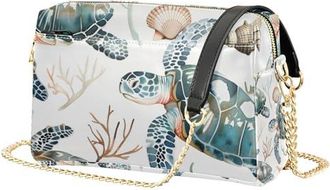 Mnsruu Sacs à bandoulière pour femme, sac à main en cuir corail aquarelle tortue