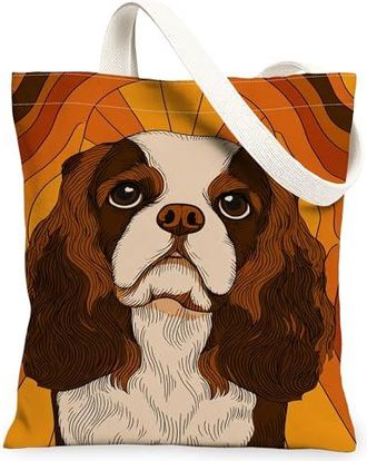 Generic Sac fourre-tout en toile motif animal r&eacute;utilisable avec bandouli&egrave;re l&eacute;g&egrave;re et lavable pour lext&eacute;rieur, Orange, 13x15 Inch