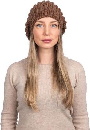 DALLE PIANE CASHMERE Bonnet en Maille Anglaise - Made in Italy - Femme, Couleur: Moka, Taille Unique