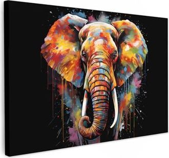 MuchoWow &copy; Impression sur Toile Decoration Murale Peinture 120x80 cm Tableaux Decoratifs Muraux D&eacute;coration Chambre &Eacute;l&eacute;phant - Graffiti - Noir - Animaux - Coule