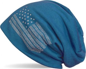 styleBREAKER M&uuml;tze Beanie mit USA Flagge aus Strass