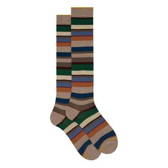 Gallo Gallo, Homme, Sous-vêtements, Multicolore, Taille: M Chaussettes longues en coton beige pour hommes à rayures multicolores
