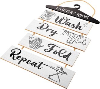 NUOBESTY Veemoon Wandschild Waschküche Landhausstil aus Holz Hängende Wanddeko für Wäschekammer Rustikale Holzplakette Als Wäschekammer Accessoire