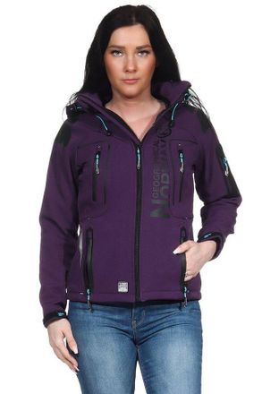 Geographical Norway Softshelljacke Geographical Norway Damen Softshell Outdoor Wander Sport Jacke in Unifarbe, mit abnehmbarer Kapuze, mit Stehkragen