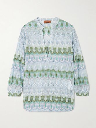 Missoni Corean Bluse Aus Gestreiftem Metallic-h&auml;kelstrick - Blau