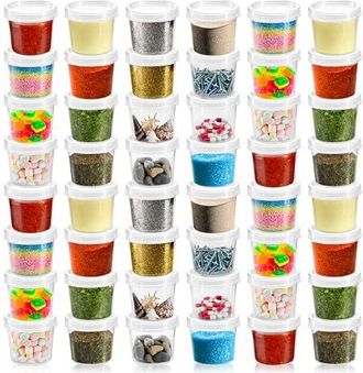 Com-Four 48x r&eacute;cipients de conservation avec couvercles - r&eacute;cipients en plastique universels avec fermetures - gobelets empilables pour cosm&eacute;tiques, cr&egrave;mes - 3