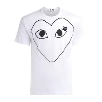 Comme Des Garçons Homme, Tops, Blanc, Taille: 2XL T-Shirt Blanc en Coton avec Coeur Frontal
