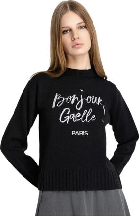Ga&euml;lle Paris Femme, Pulls, Noir, Taille: 36 FR Pull Tricot&eacute; avec Broderie