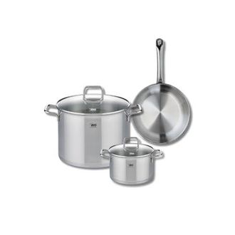 Fackelmann ELO 9693550 Batterie de cuisine 3 pi&egrave;ces, Ensemble de 1 Po&ecirc;le de cuisson 24 cm et 2 faitouts 16 et 26 cm Elo Profi Citrin, inox, induction