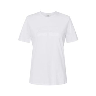 Elisabetta Franchi Kurz&auml;rmeliges T-Shirt aus Baumwolljersey mit Strasslogo - - Tops - Damen - Wei&szlig; - M