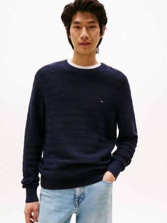 Tommy Hilfiger Rundhalspullover STRIPE STRUCTURE regular fit, leicht &uuml;berschnittene Schultern