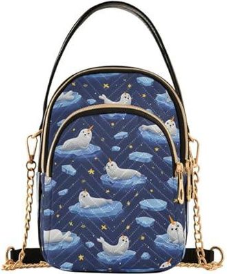 Mnsruu Seal Blue Petit sac &agrave; bandouli&egrave;re en cuir pour femme