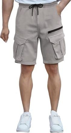 Generic Short de sport pour homme - Coupe ample - Grand chino gris - Pantalon de marche d&eacute;contract&eacute; - Taille &eacute;lastique - Pantalon cargo de travail extensible 