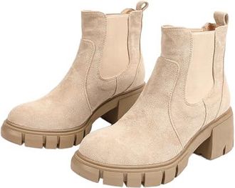 Generic Bottines Chelsea À Plateforme Épaisse pour Femmes avec Talon Compensé Bas Élastique À Enfiler pour Le Travail en Automne en Daim Style Classique,Beige