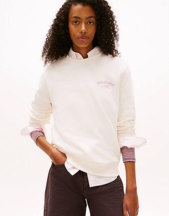 Tommy Jeans Sweat-shirt ras de cou à logo au dos - Beige-Blanc