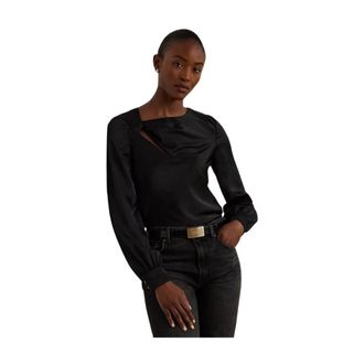 Ralph Lauren Blouse en satin charmeuse avec d&eacute;coupe - Femme - Blouses et Chemises - Noir - Taille: 40 FR
