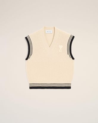 Ami Pull Blanc Sans Manches Ami De Coeur en Laine C&ocirc;tel&eacute;e Blanc - XXL - Unisex