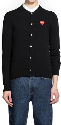 Comme Des Gar&ccedil;ons Homme, Pulls, Noir, Taille: L Cardigan Ras du Cou Embl&egrave;me Rouge