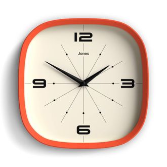 Jones Clocks Pulsar wanduhr | Quadratische abgerundete retrouhr | 25cm | Orange | Cooler designerlook f&uuml;r k&uuml;che, Wohnzimmer oder b&uuml;ro