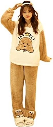Minetom Femmes Fille Automne Hiver Ensemble De Deux Pièces Pyjamas Chaud Flanelle Peluche Velours Vêtements De Nuit Mignon Animal Motif Sweat à Capuche et Pan