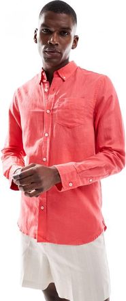 Superdry Chemise &agrave; manches longues en lin et coton - Rose paradis