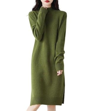 Generic Robe en laine &agrave; col montant pour femme - Ourlet fendu - Solide - Doux - Basique - Jupe dhiver, 31, L