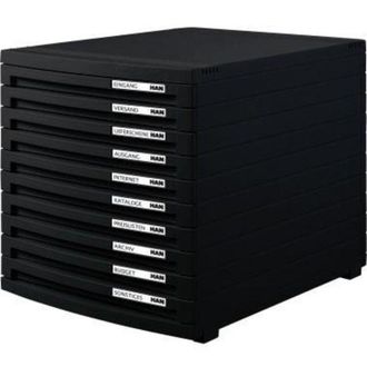 Han Schubladenbox contur 10 Schubladen din A4 din B4 din C4 Polystyrol Geh&auml;usefarbe: schwarz Farbe der Schublade: schwarz