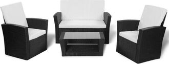 vidaXL Vidaxl - Salon de jardin 4 pcs avec coussins R&eacute;sine tress&eacute;e Noir