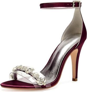Generic Chaussures De Mariage Femme &Eacute;t&eacute; Sexy Open Toe High Heels Mari&eacute;e Stylet Talons Bureau Travail Soir Sandale Talons Hauts 10.5CM,Burgundy,39 EU