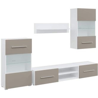 vidaXL Vidaxl - 5-tlg. Wohnwand mit LED-Beleuchtung Steingrau Holzwerkstoff