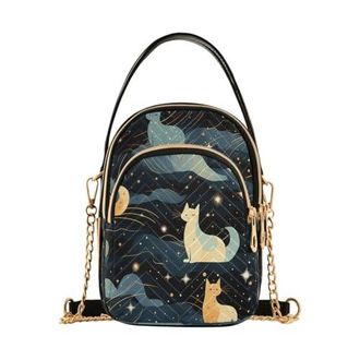 Mnsruu Petit sac &agrave; bandouli&egrave;re en cuir pour femme avec motif de chat, chaton, &eacute;toiles, nuage