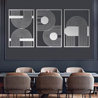 Generic Moderne, luxuri&ouml;se Wandkunst aus schwarzem Metall, 3-teiliges gro&szlig;es geometrisches Boho-Wandbild aus Metall, Moderne Luxus-Kunstdekoration, Moderne Sk