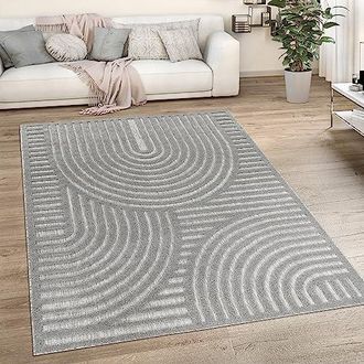 Paco Home Tapis Exterieur Terrasse Salon Cuisine Motif Scandinave Motif Ethnique Uni, Dimension:200 cm Rond, Couleur:Gris 4