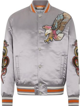 Philipp Plein Homme, Vestes, Gris, Taille: M Shiny Satin Bomber Tattoo Patches