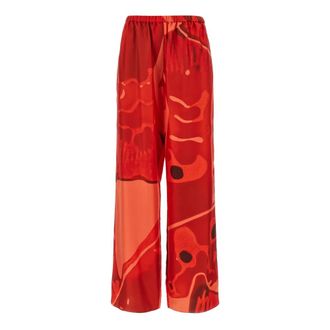 Ferragamo Fischprint Seiden-Palazzo-Hose - - Trousers - Damen - Rot - 3XS