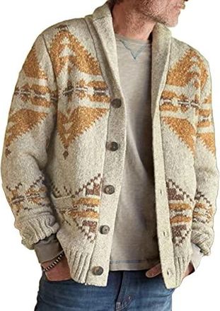 Missmao Cardigan à Manches Longues Doux Au Toucher Homme Chaud Veste en Maille Cardigan Pull Manches Longues Tricote col Châle Revers Imprimé Chaud Casual Aut