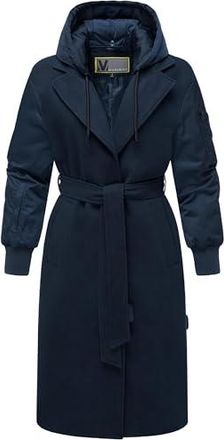 Marikoo Manteau de mi-saison chaud pour femme dans un mélange de matériaux tendance (style de trench et veste bomber) avec capuche amovible et ceinture à noue