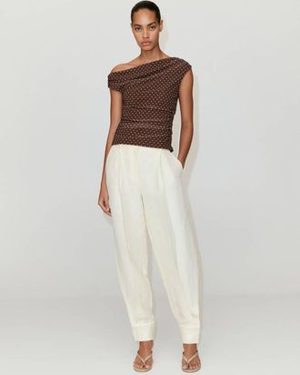 Mango Top asym&eacute;trique &agrave; pois marron - Femme - XS - MANGO