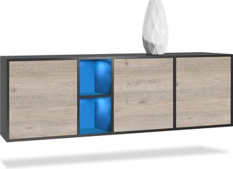 Vladon Kommode Cuba, Made in Germany, Schwarz matt/Eiche Nordic - Modernes Sideboard f&uuml;r Ihr Wohnbereich - (BxHxT) 182x53x35 cm