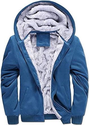 Lazutom Sweat à capuche zippé entièrement doublé en polaire pour homme, bleu, XS