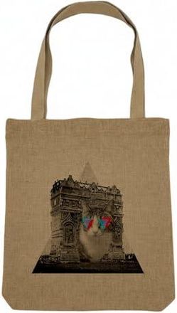 Fabulous Sac Shopping Tote Bag Aspect Lin - Chat De Triomphe Collage Vintage Illustration Art Paris Arc de Triomphe Parodie Animal Retro - Sac Courses Toile Ep