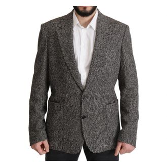 Dolce & Gabbana Exquisite Graue Fischgr&auml;ten-Blazerjacke - - Jackets - Herren - Grau - XS