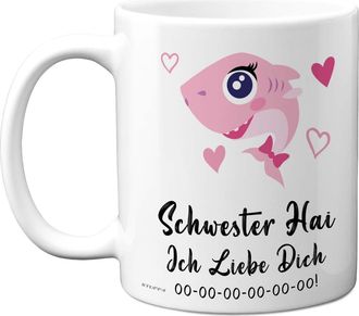 Stuff4 Schwester Hai Tasse Geschenk - S&uuml;&szlig;es Geburtstagsgeschenke f&uuml;r Schwester, Weihnachten Geschenkidee - 11oz Kaffeetasse Keramik, Mikrowellen Sp&uuml;lmaschine