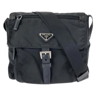 Prada Pre-owned Nylon Leather Tessuto Triangle Logo Shoulder Bag - - Pre-owned - Damen - Schwarzk - ONE SIZE