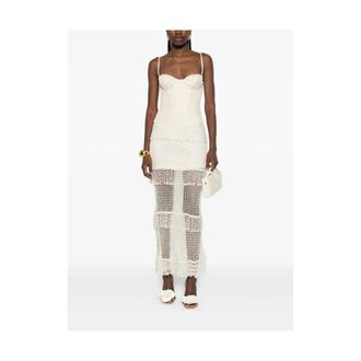 PatBo Patbo, Femme, Robes, Beige, Taille: 34 FR Crochet Bloom Beach Dress